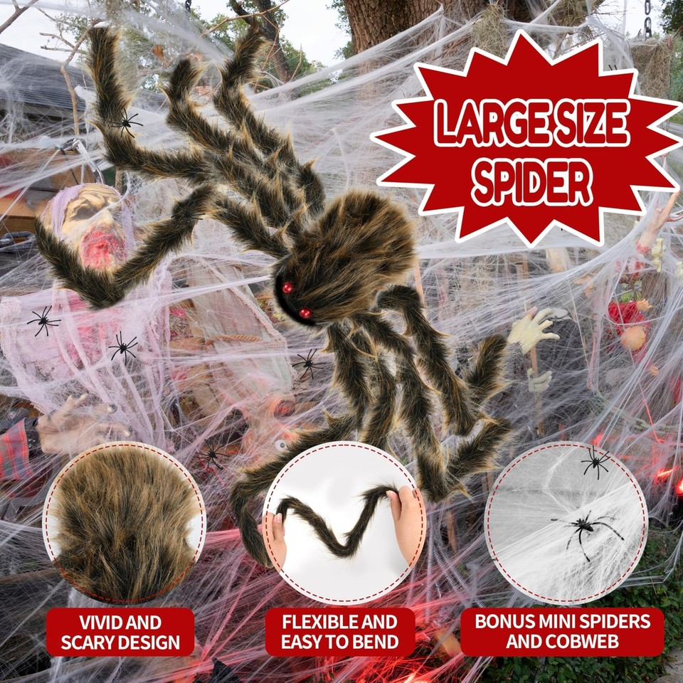 Halloween Spider Web Lights Giant Spider, 16.4Ft 450 LED Lighted Spider ...