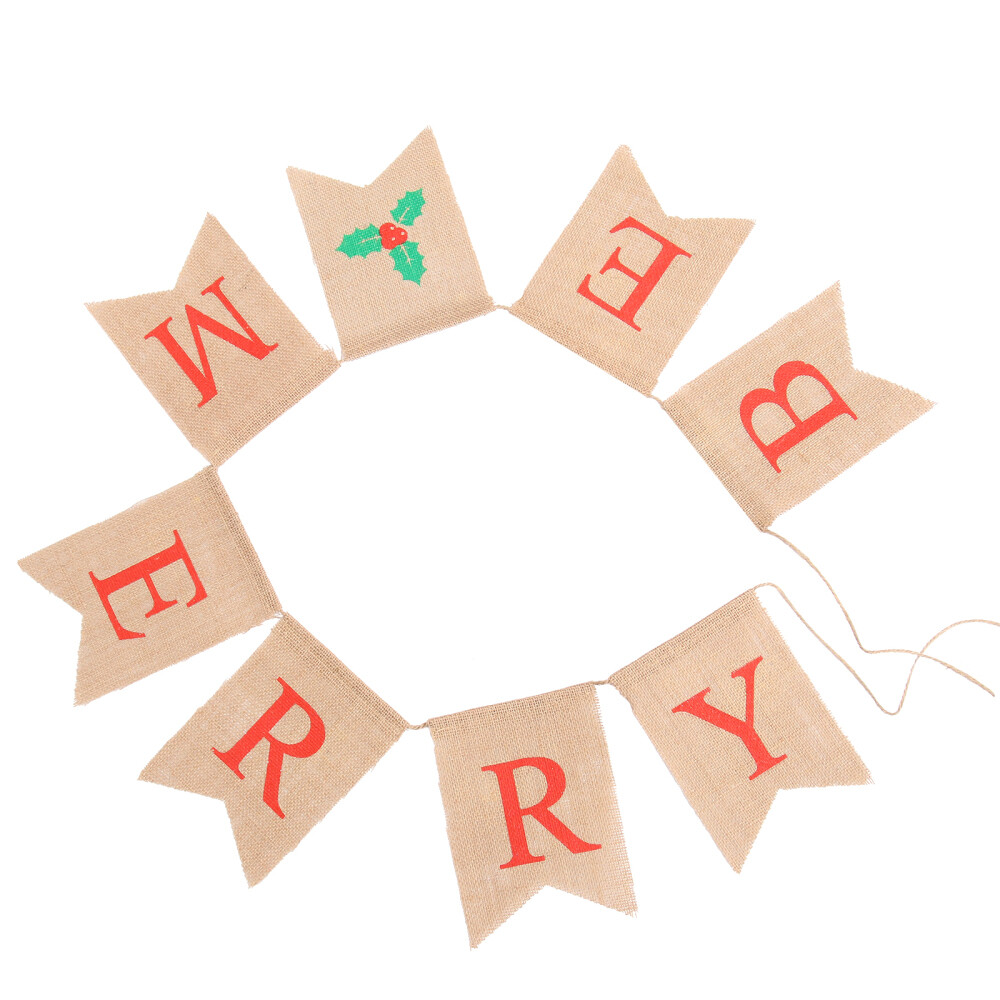 BE MERRY Letters Bunting Banner Decoration Christmas Fruit Pattern ...