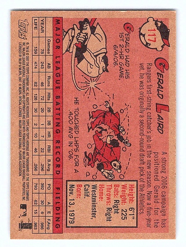 2007 Topps Heritage Gerald Laird #117 Texas Rangers | eBay