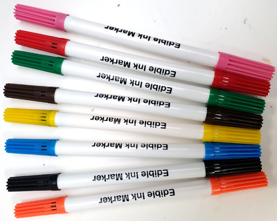 Set of 8 Edible Food Marker Pens Cake Decorating Black Red Blue Pink ...