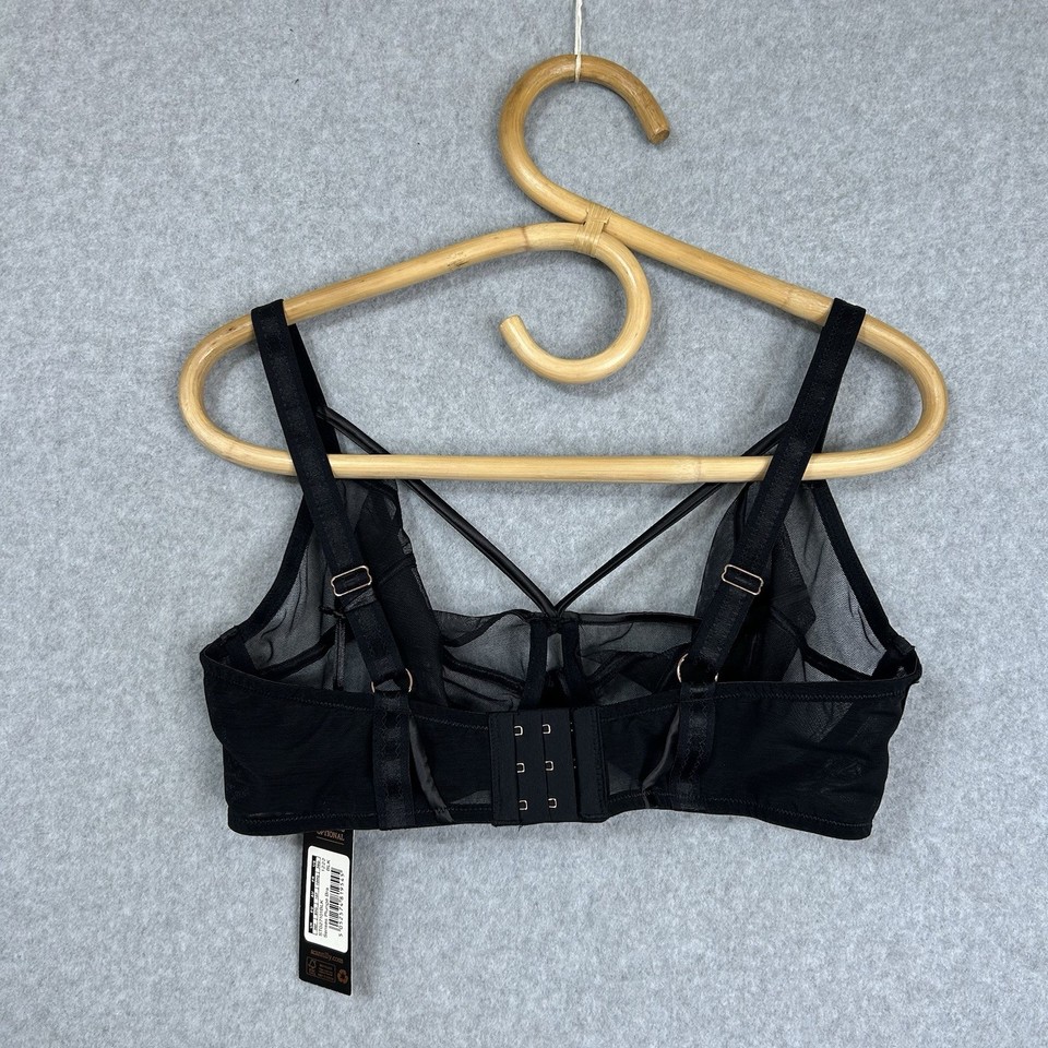 Scantilly By Curvy Kate Senses Plunge Bra Sheer Mesh Blakc Size 16 F ...