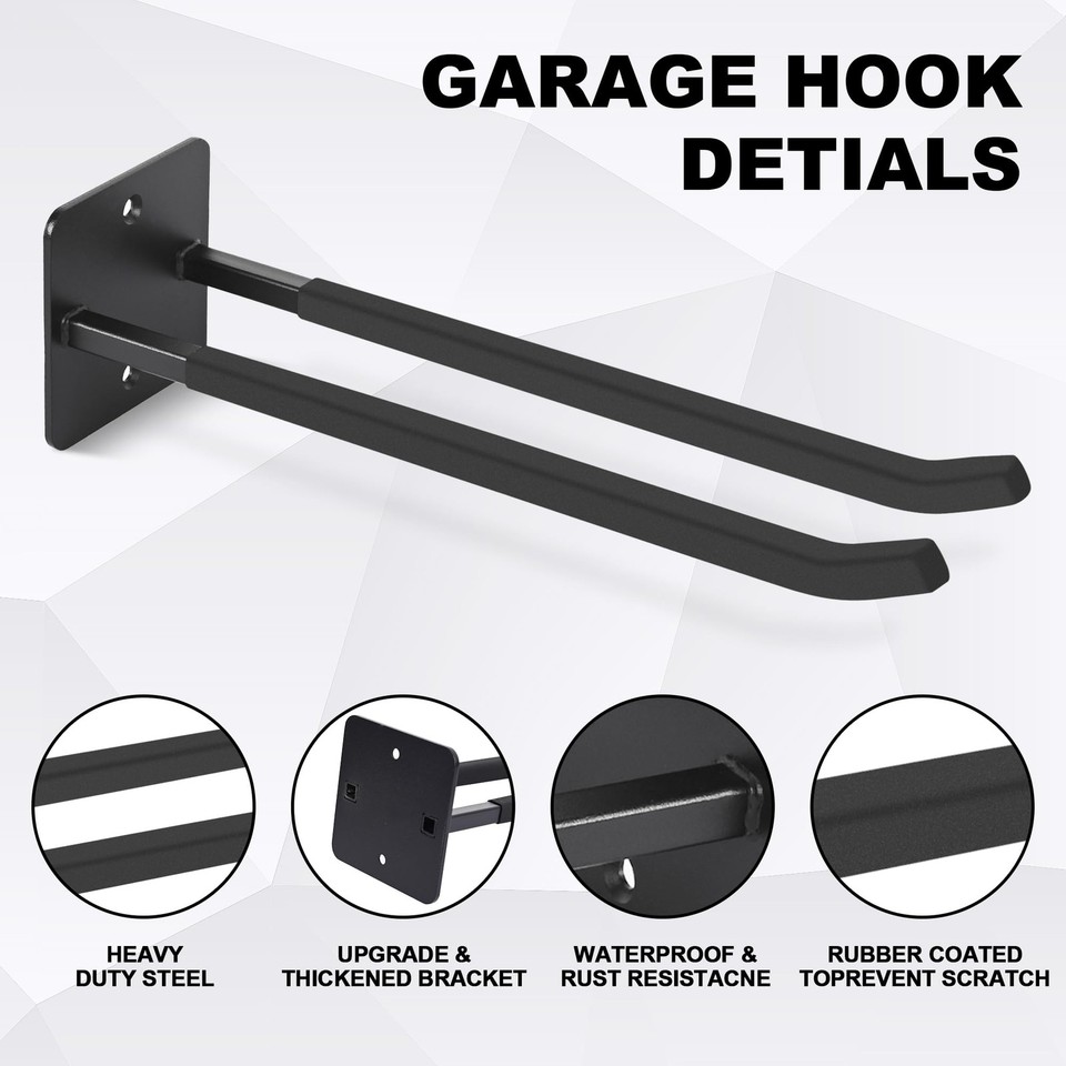 14 Inches Extra Large Garage Hooks, 4Pcs Heavy Duty Garage Wall Mount ...