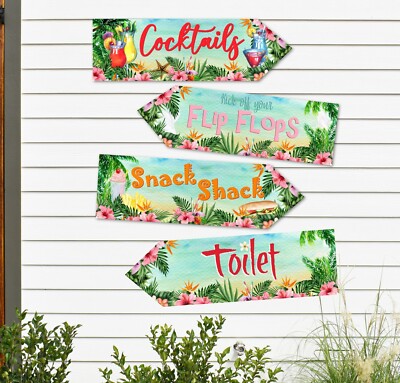 4 Tropical Hawaii Flamingo Aloha Luau Party Decoration Signs Arrows ...