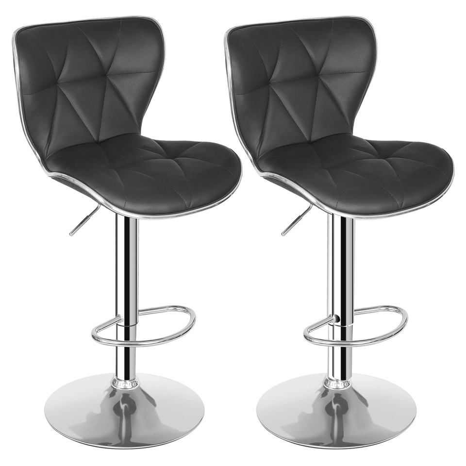 Set of 4 Shell Back Bar Stools Adjustable Swivel PU Leather Stool with ...