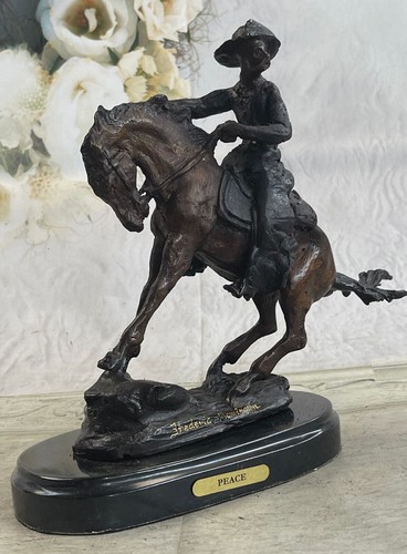 FREDERIC REMINGTON BRONZE COWBOY RIDING BUCKING HORSE STATUE W/MARBLE ...