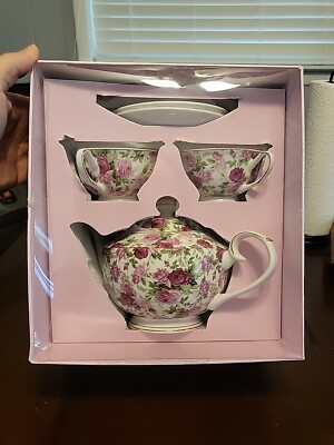 Grace Teaware Fine Porcelain 5 Piece Tea Set Red Pink Roses Gold Trim ...