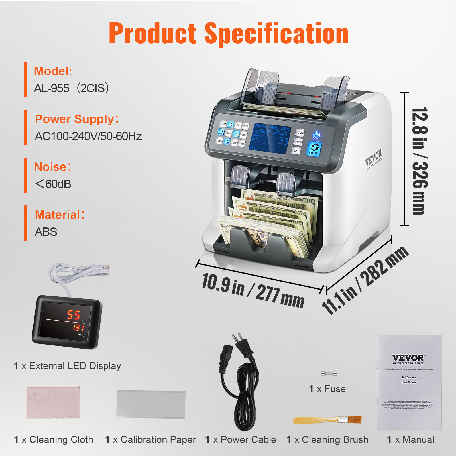 VEVOR Money Counter Machine Bill Counter with UV MG IR DD Counterfeit ...