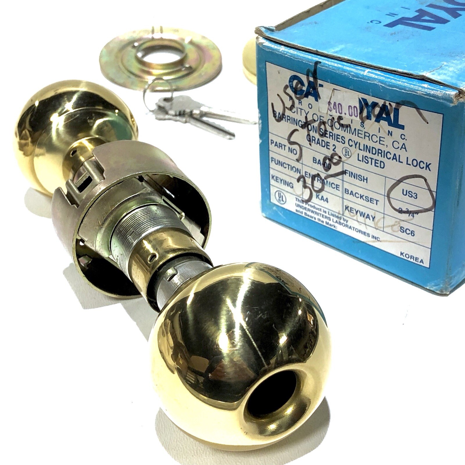 ^ Cal-Royal Barrinton Series Cylindrical Lock Set Grade 2 BA-00 US3 ...