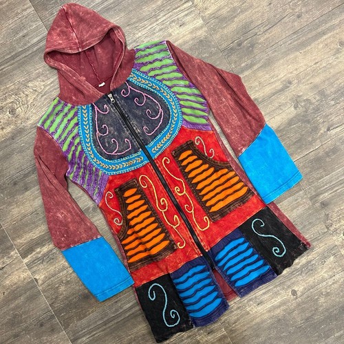 Bohemian Embroidered Ripped Razor Cut Jacket Hooded Women NO SIZE TAG ...