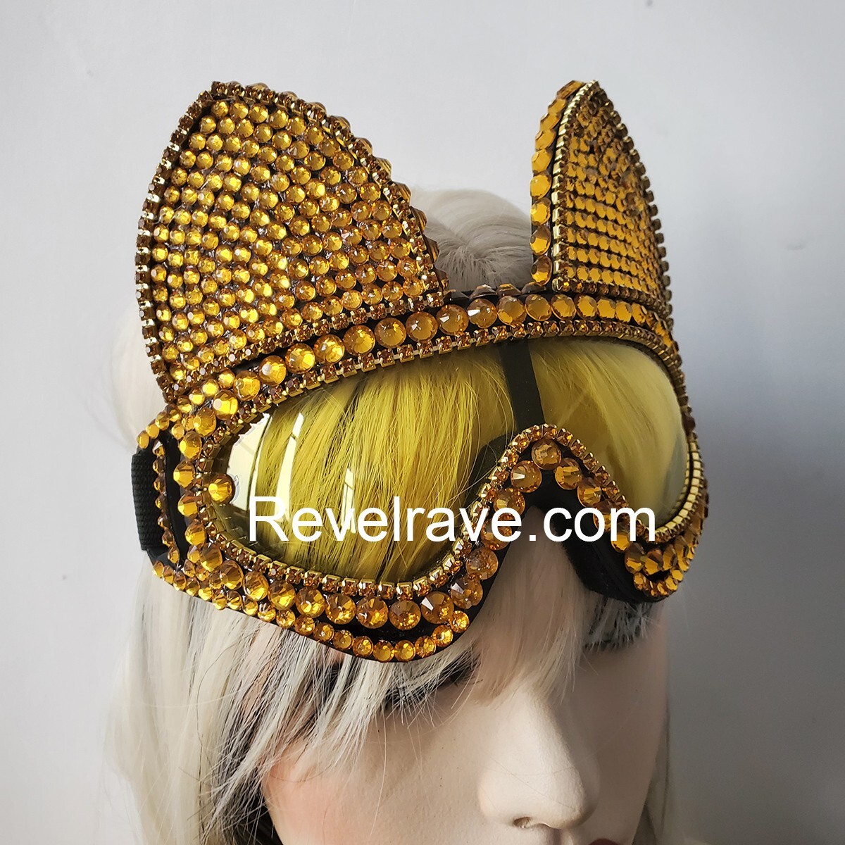 Holographic Cat Gold Rhinestone Goggles,Burning Man Rave Festival ...