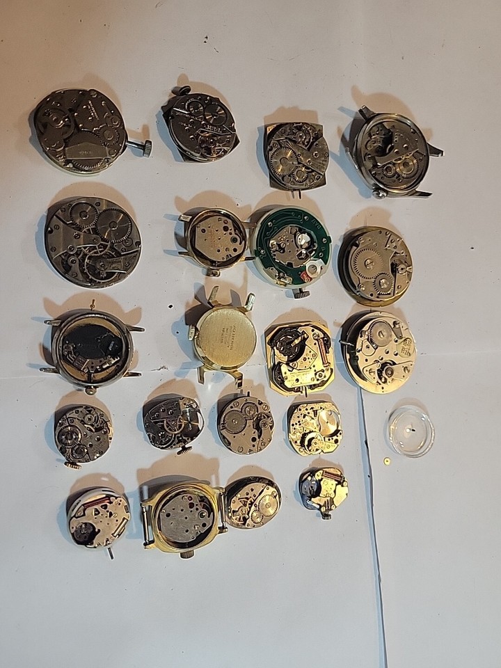 Vintage Lot of 20 Assorted Watch Movements, faces, etc. for parts | eBay