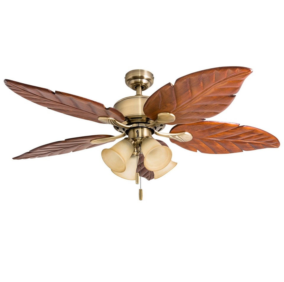 Royal Palm, 52 Inch Tropical LED Ceiling Fan with Light, Pull Chain ...