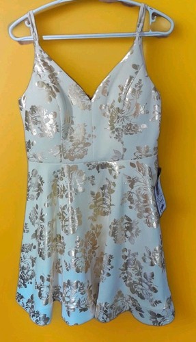 B Darlin Dress 13-14 Jr Ivory-Gold Floral Fit-Flare Mini-NWT FROM Macys ...