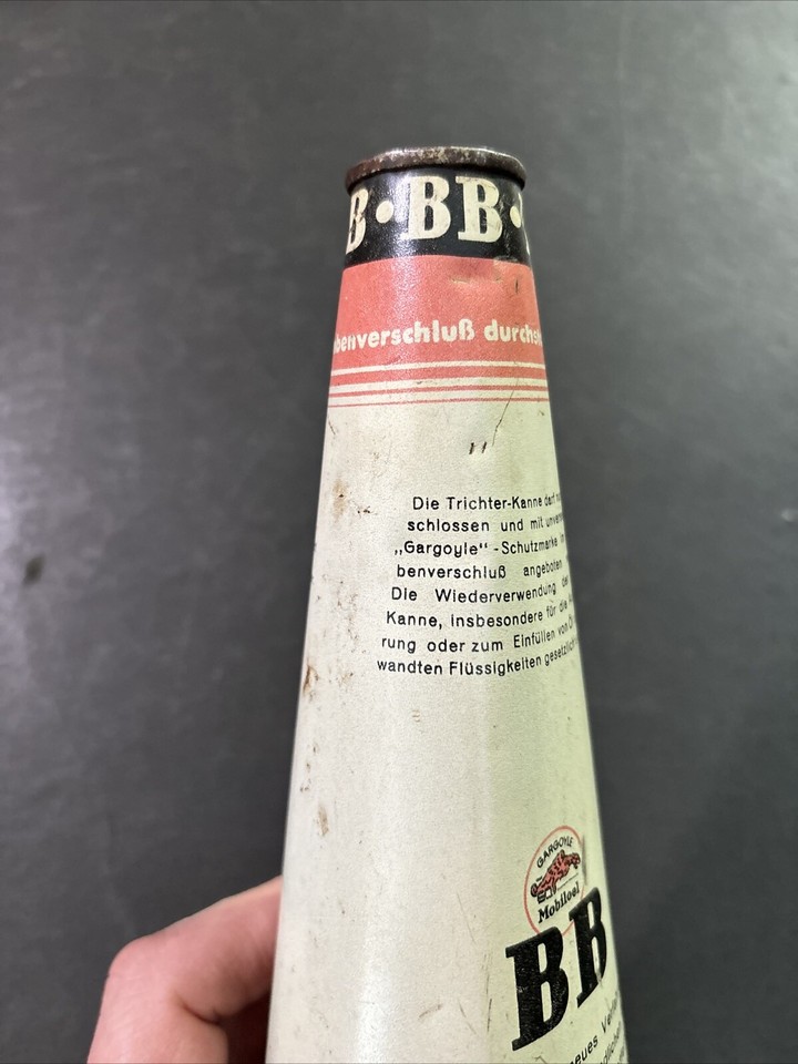 Antique RARE Mobiloil German BB Gargoyle Conical Cone Top Oil Can ...