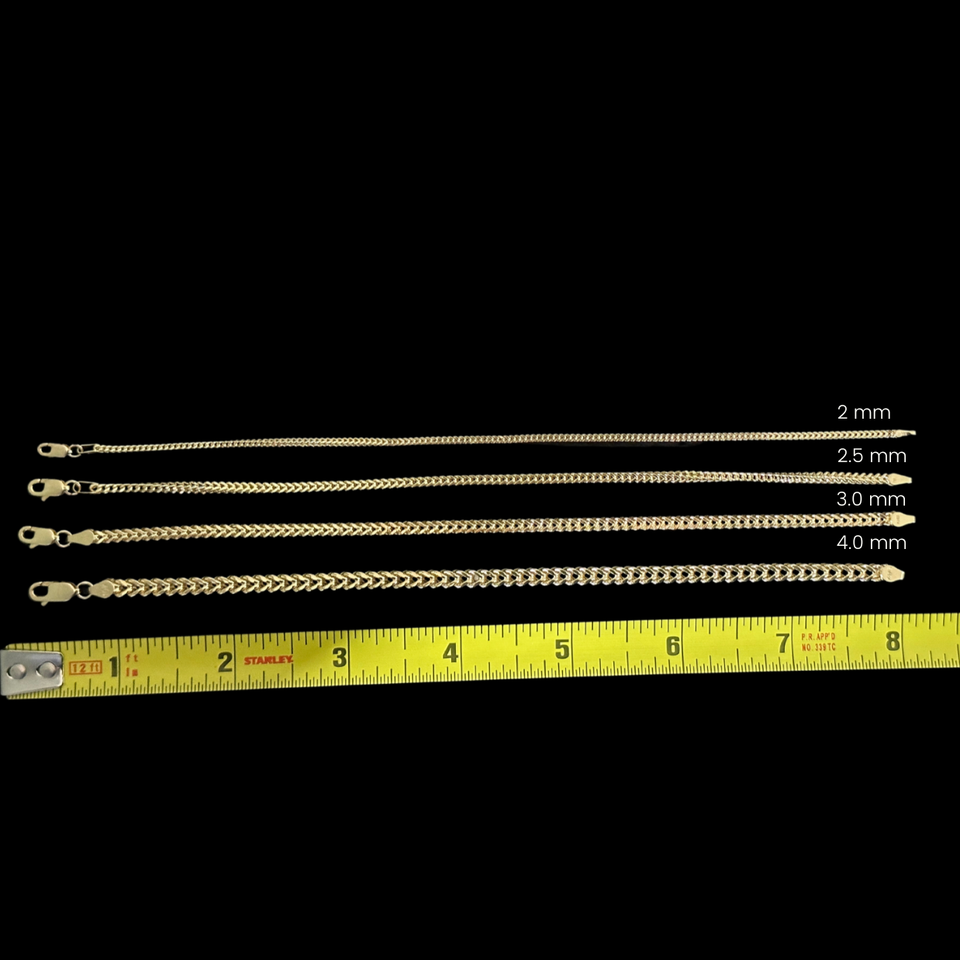 10k Yellow Gold 2mm-4mm Franco Box Bracelet Chain Mens Womens Franco ...