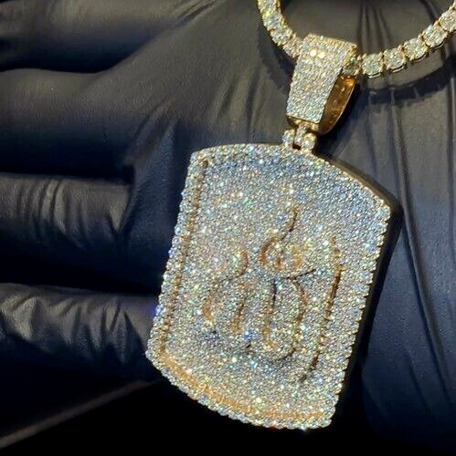 2Ct VVS Real Moissanite Men's Fancy Charm Pendant 14k Yellow Gold ...