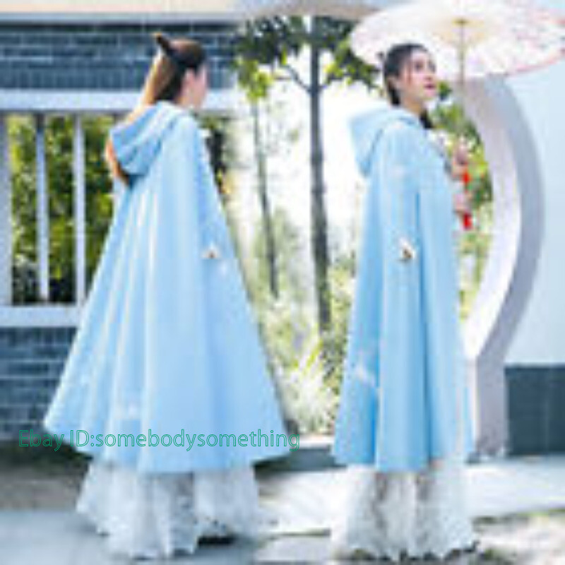 Chinese Vintage Womens Embroidery Cape Wool Trench Coat Loose Hooded ...