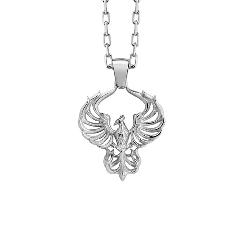 Phoenix Charm in Polished Sterling Silver Necklace for Mythology Gift ...