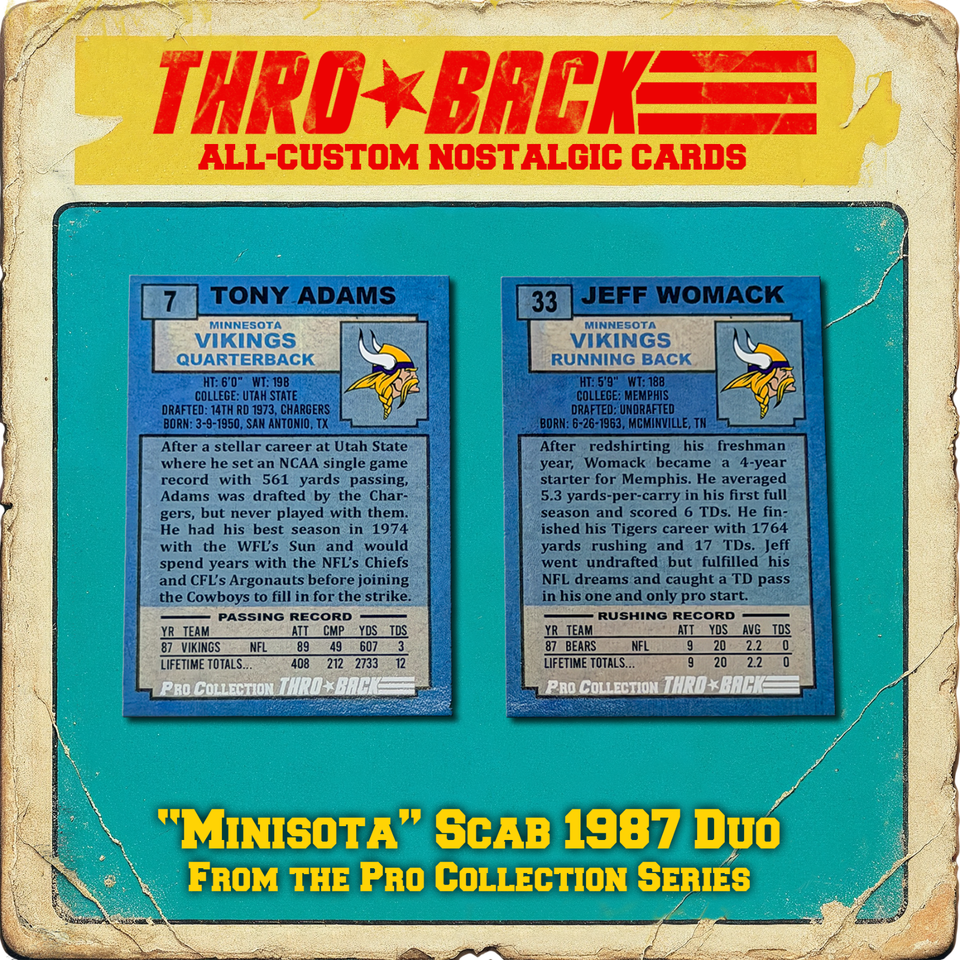 THROBACK custom Football Card Set Minnesota Vikings Duo NFL 1987 Strike ...