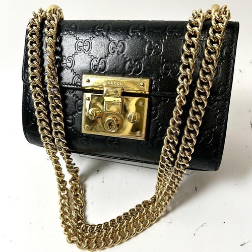 GUCCI 409487.525040 GG Padlock Chain Shoulder Bag Black Gold Hardware ...