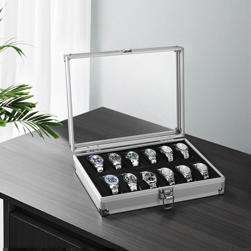 12 Slot Lockable Watch Case Storage Organizer Jewelry Box Watch Display ...