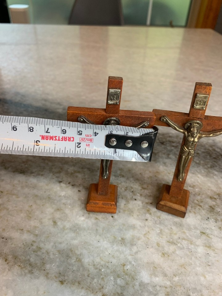 2 (Pair) Wooden Wood Jesus Cross / Crucifix INRI Jesus Nazareth Small ...