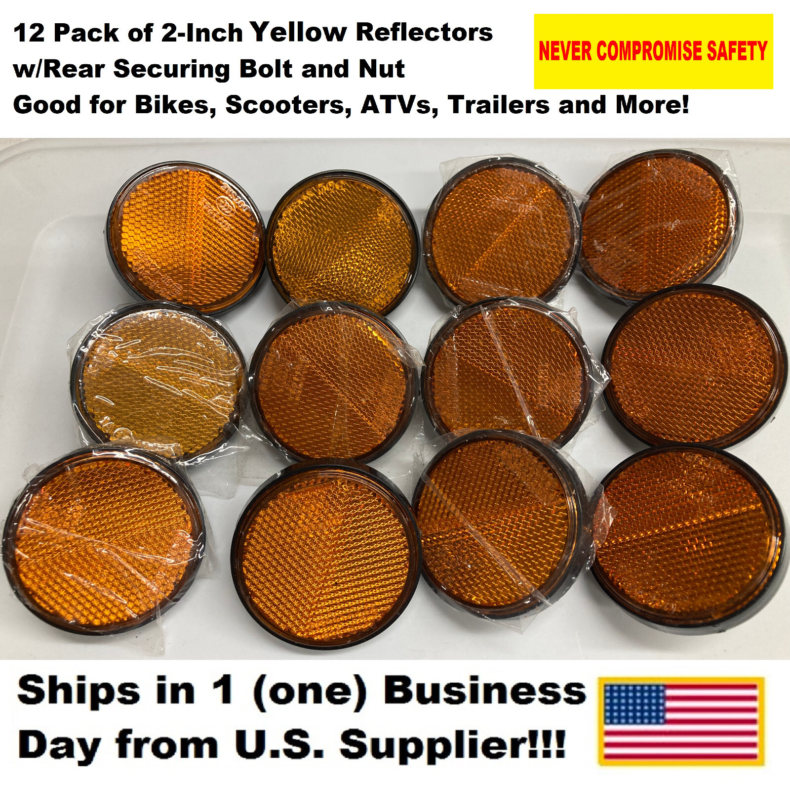 2-Inch Yellow Reflectors for Bikes, ATVs, Scooters, Trailers and More ...