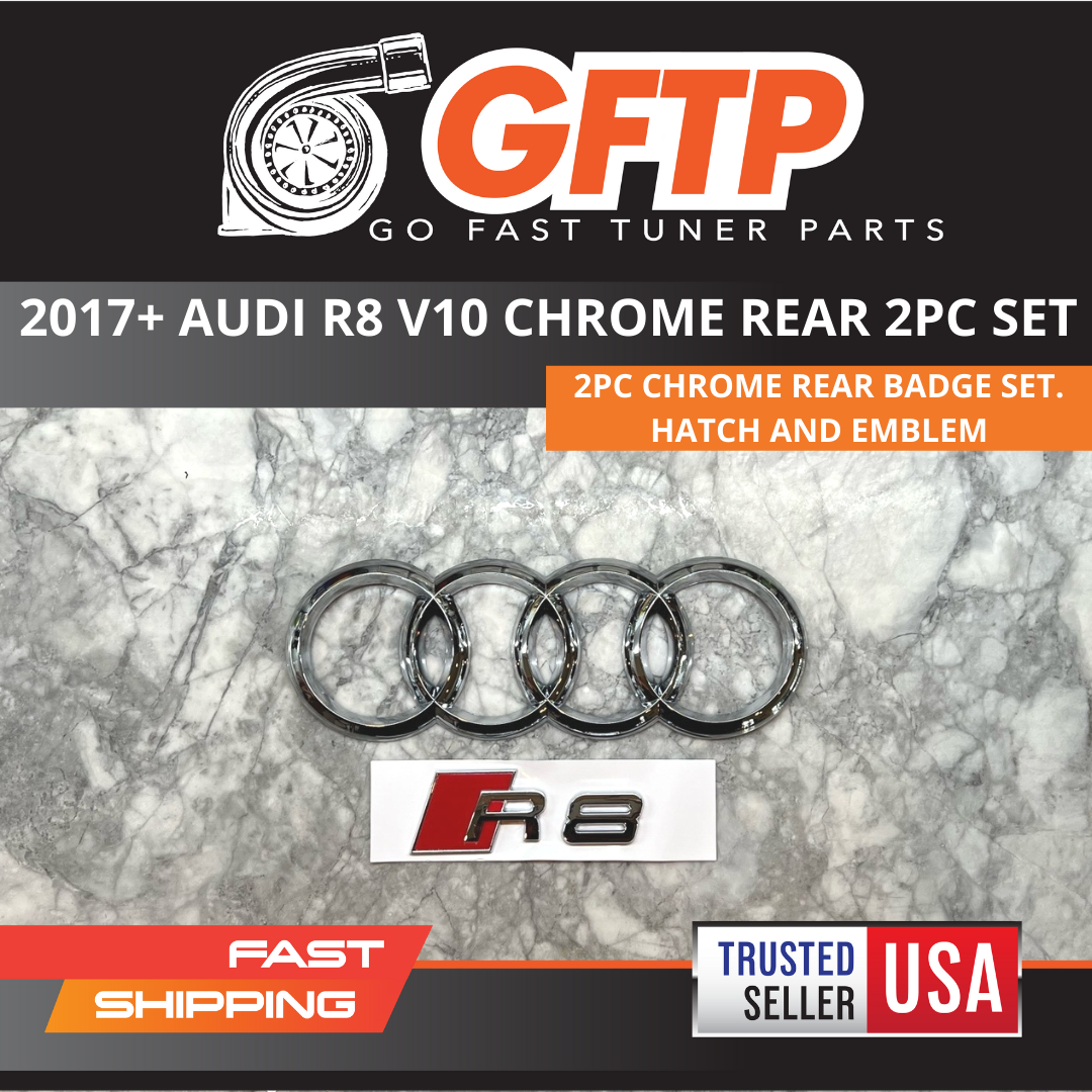 AUDI R8 CHROME REAR HOOD TRUNK V10 LOGO REAR BADGE SET 2017+ EMBLEM OEM ...