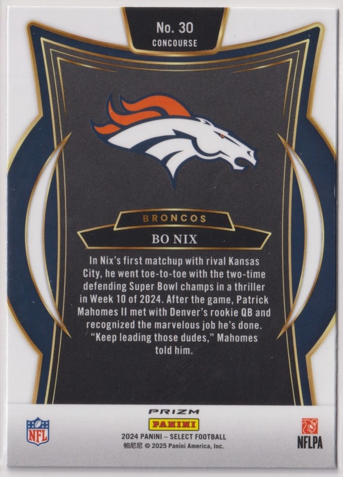 Bo Nix 2024 Panini Select Red White Blue Tri-Color Flash Prizm Rookie ...