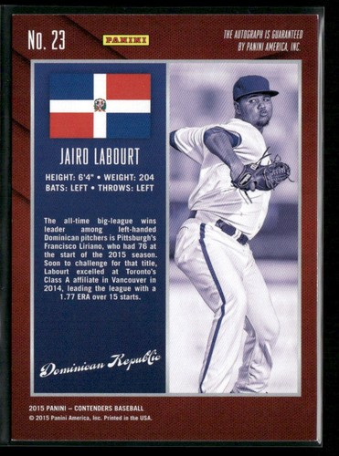 2015 Panini Contenders #23 Jairo Labourt International Ticket ...