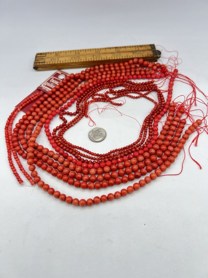 9 Strands Red Coral Gemstone Beads Round Smooth Faceted 3mm - 6mm Mixed ...