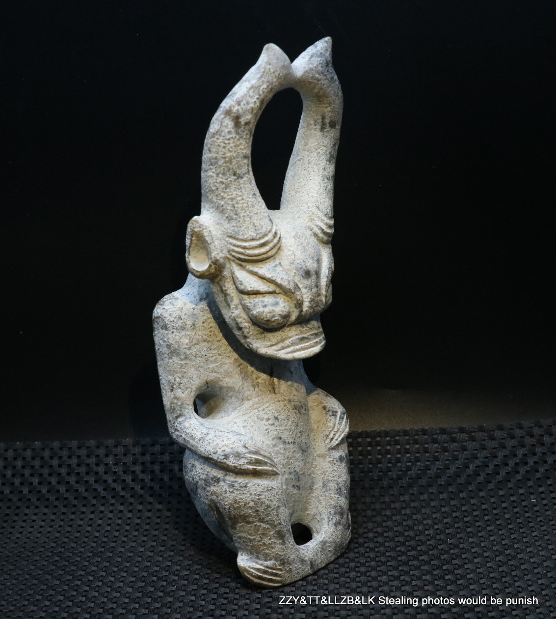 Neolithic Hongshan Cultural Jade Long Horns Sun God Alien Figure Totem ...