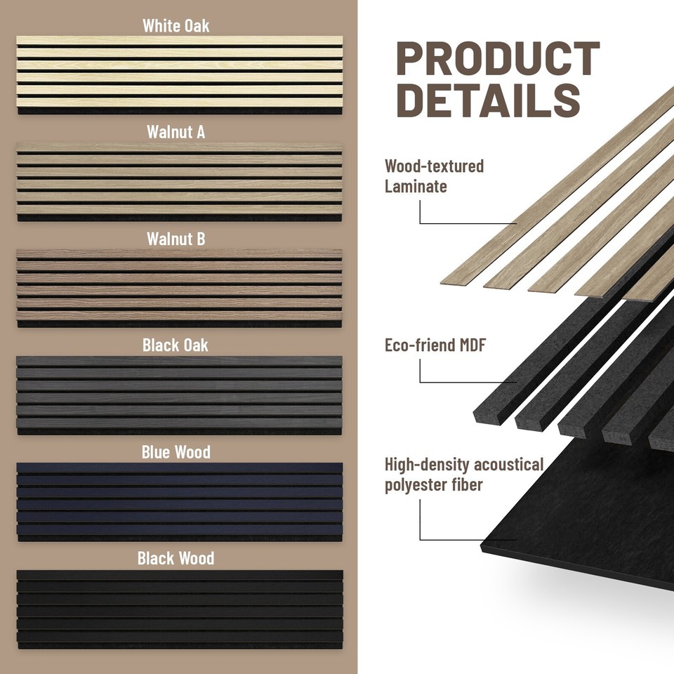 4PCS Wall Panels, Wood Slat Acoustic Panels Grooved Soundproof Panels ...