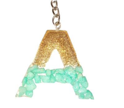 Gold/Blue Letter A Keychain with small stones | eBay