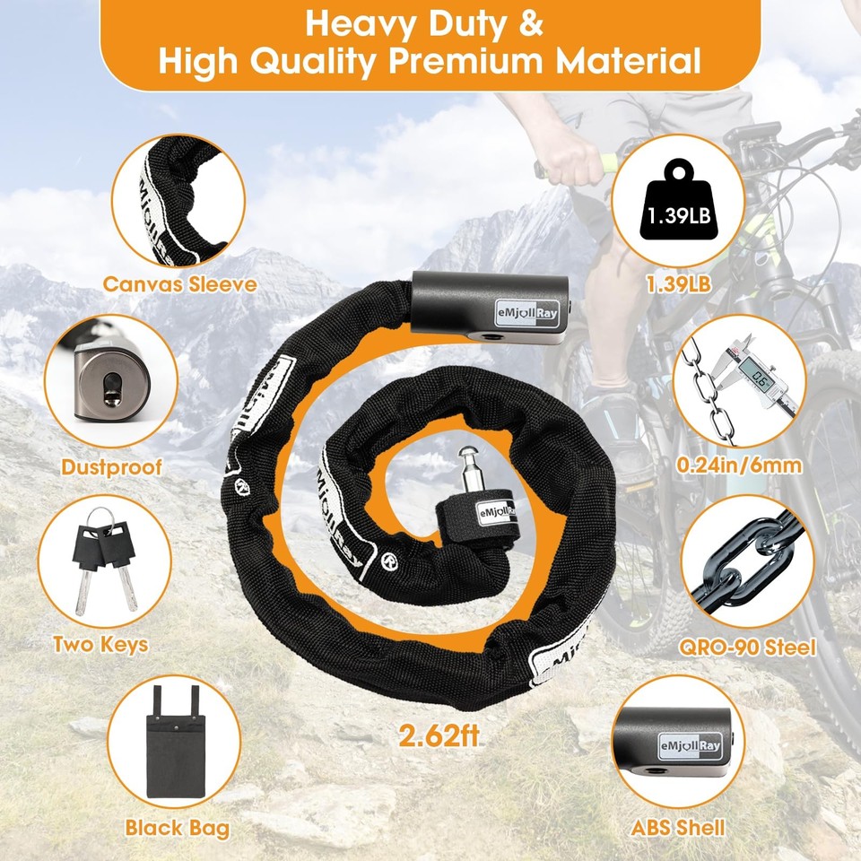 E-Scooter Lock,E-Scooter Chain Lock with 2 Keys,2.62 ft Heavy Duty Anti ...