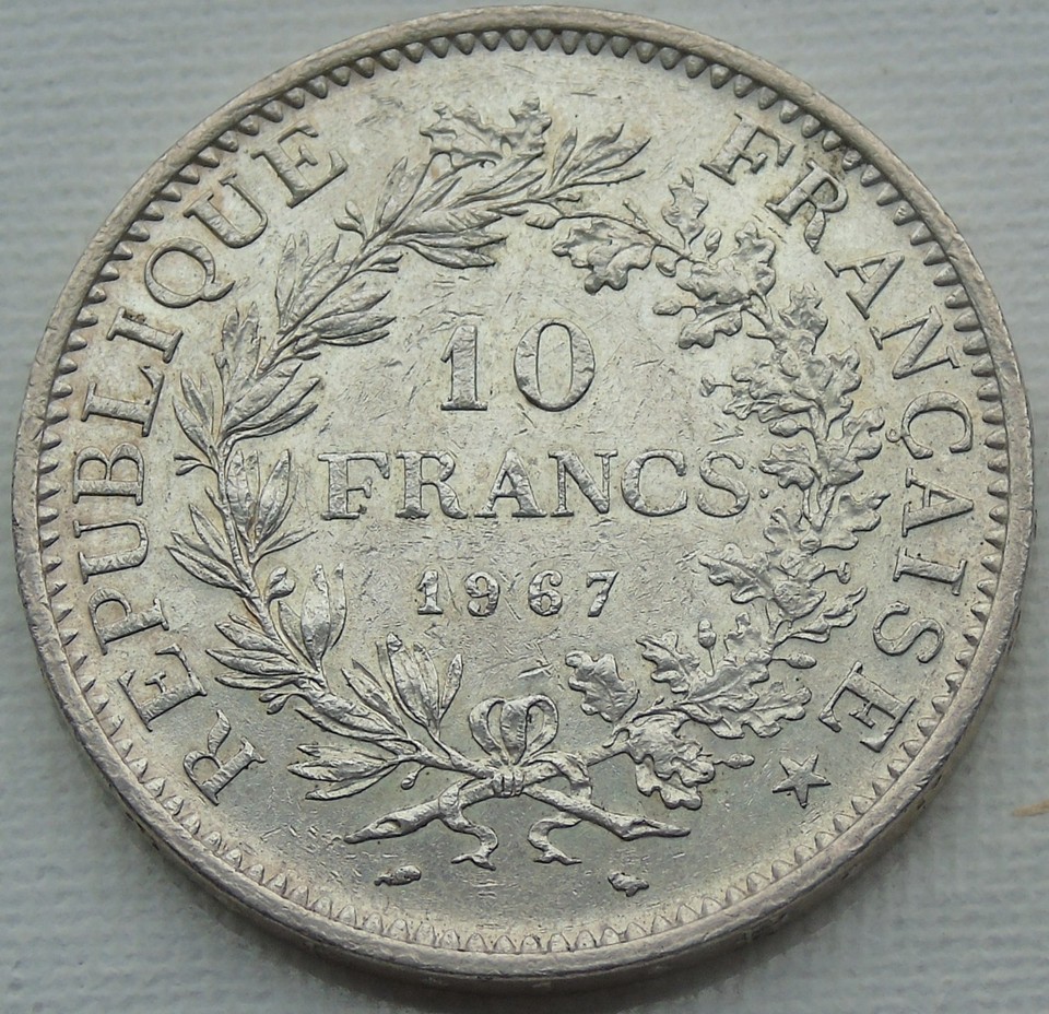 1967 France Silver 10 Francs Hercules Group, 38mm 25.04g, 0.900 Silver ...