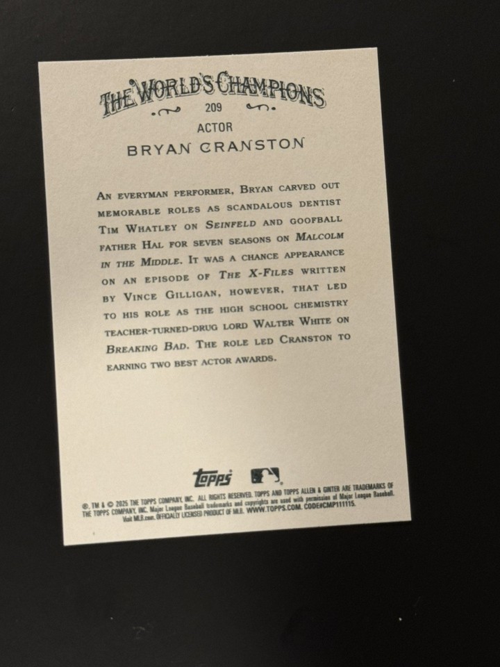 2025 Topps Allen & Ginter Bryan Cranston (Actor) #209 Breaking Bad | eBay