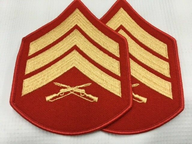 USMC Marines Sergeant Sgt E5 Chevrons Patch Pair Gold/red for Dress ...