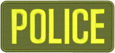 "Police" embroidery patch 4x10 inches hook on back od green and yellow ...