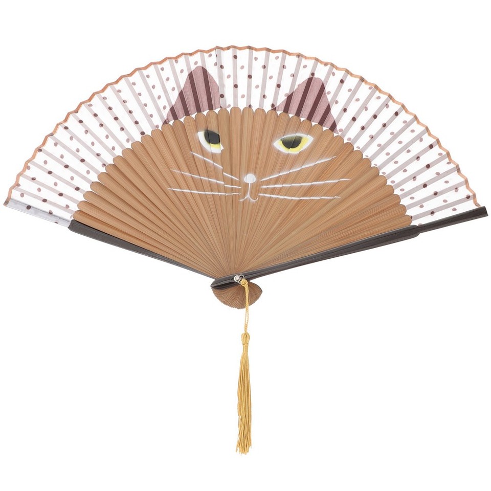 Summer Cat Silk Bamboo Hand Painted Cartoon Cat Folding Fan Party ...