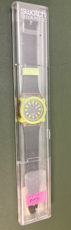IN ORIGINAL BOX Vintage 1990 Swatch Watch BMX Model GP103 w Yellow ...