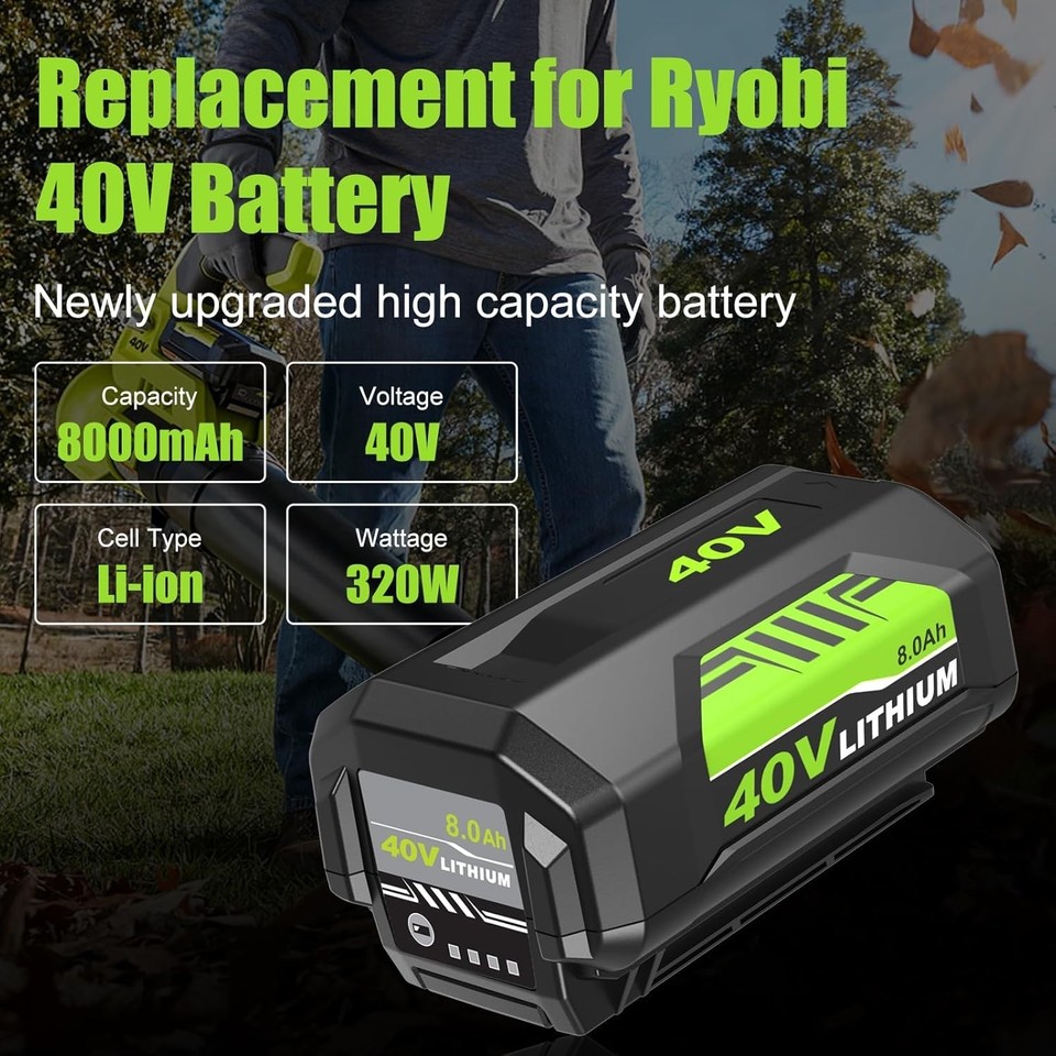 40V Battery For Ryobi 40V 8.0Ah Lithium OP4060 OP4030 OP4050 OP40602 ...