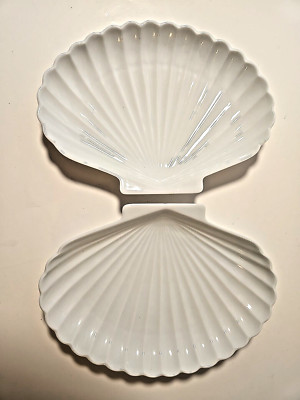 Set 2 White Seashell Porcelain dishes 8 in 5.75 in | eBay
