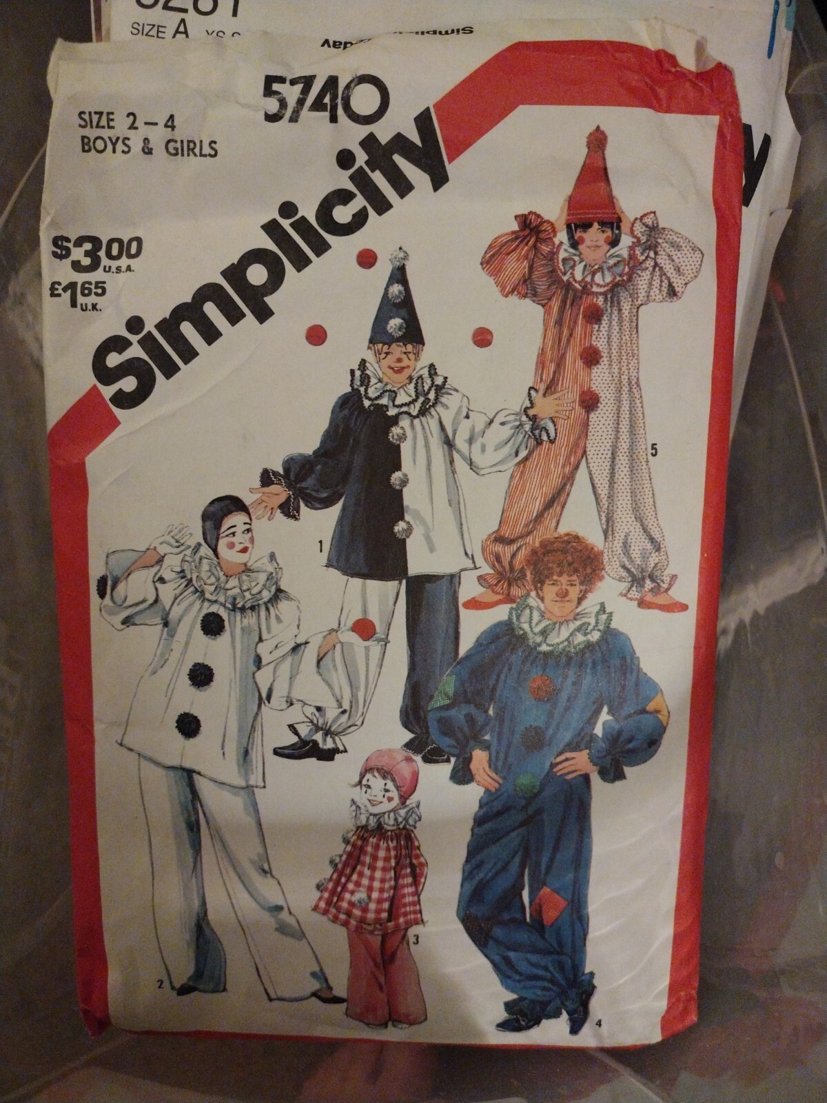 Simplicity 5740 Vintage Clown Costume Sewing Pattern Childrens Size 2-4 ...