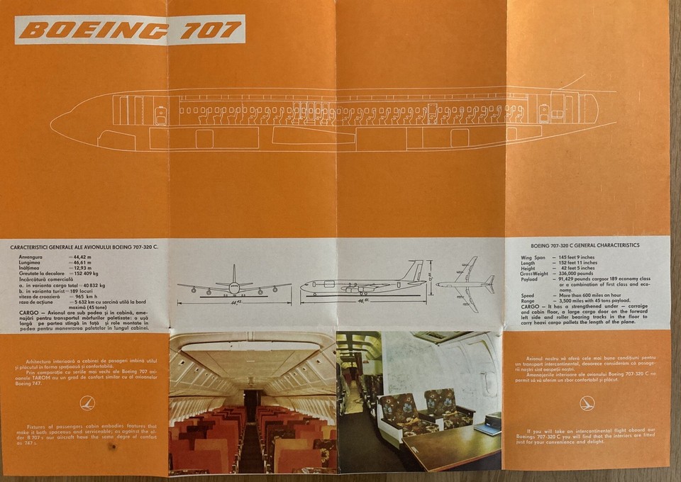 TAROM AIRLINES 1970s B707 INTRO BROCHURE CUTAWAY | eBay