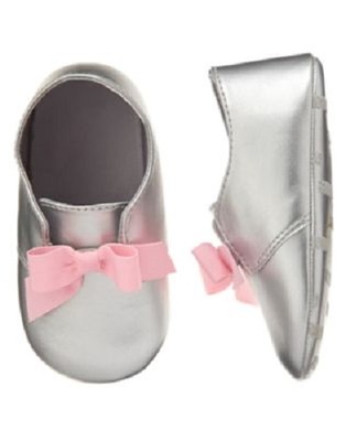 Gymboree Hoot & Hop Silver & Pink Bow Crib Shoes Infant Baby Girl Size ...