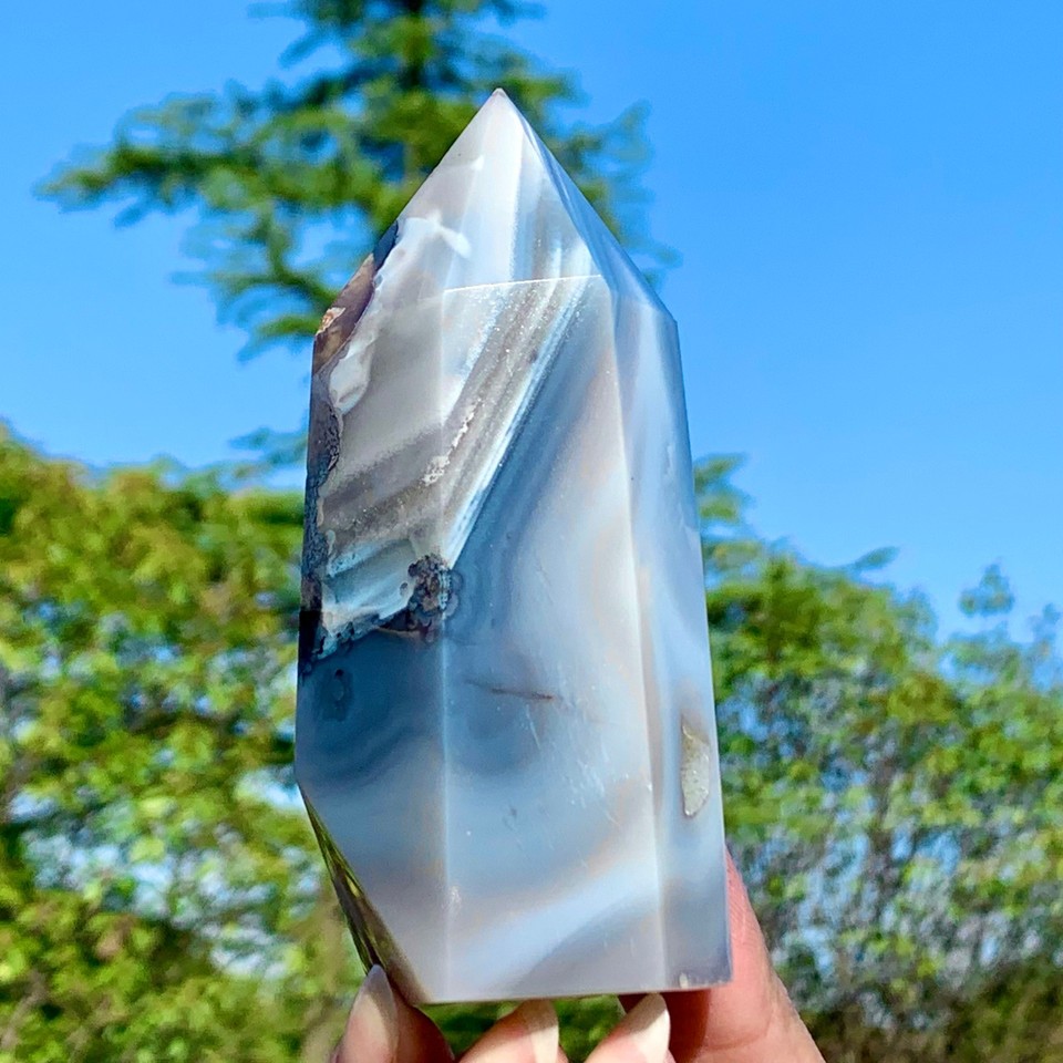 326G Natural Grey Agate Crystal Cave Obelisk Quartz Energy Column ...