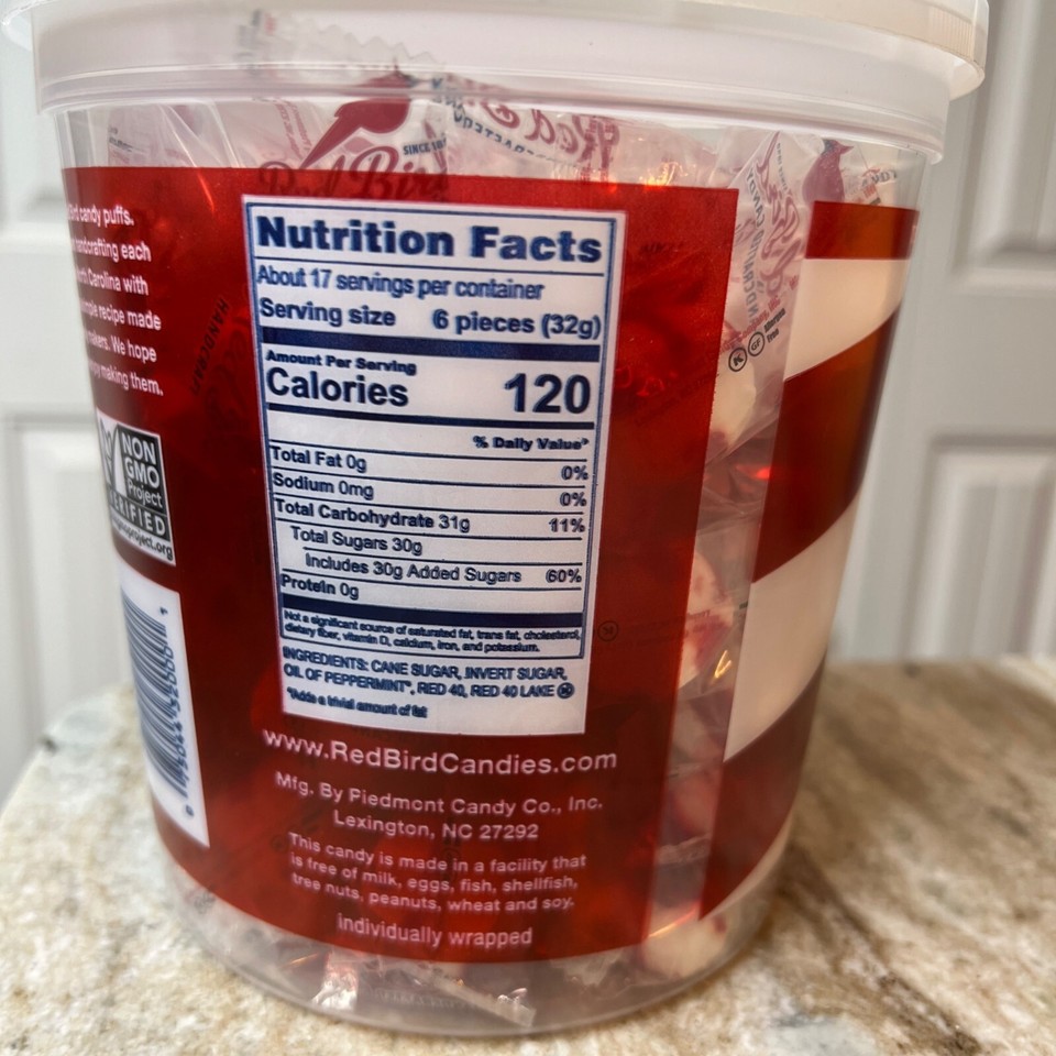 Red Bird Handcrafted Peppermint Candy Puffs 20 Oz Tub - Allergen-Free ...