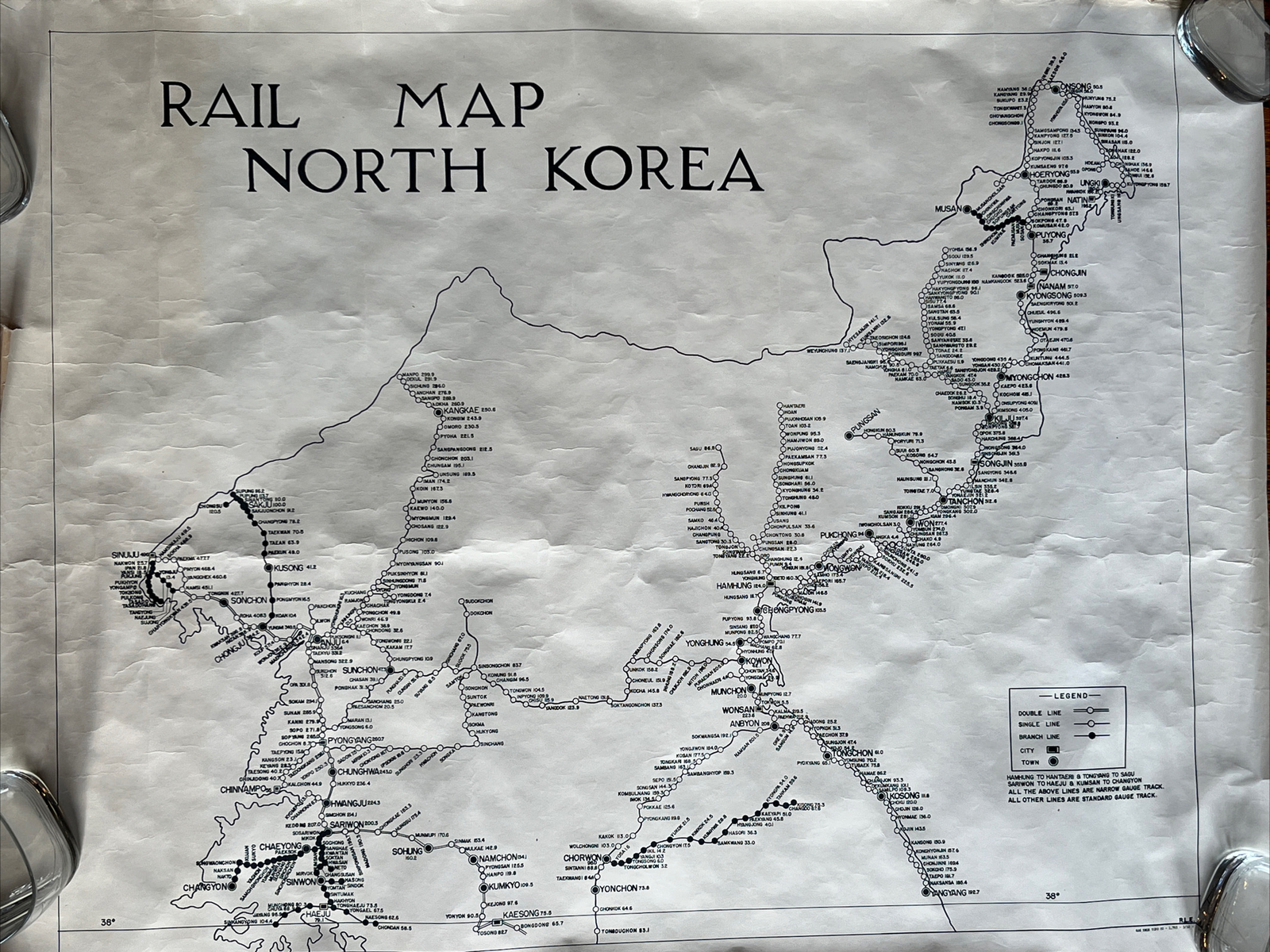 Vintage Train Rail Map North Korea Hamhung Hantaeri Tongyang Sagu Haeju ...