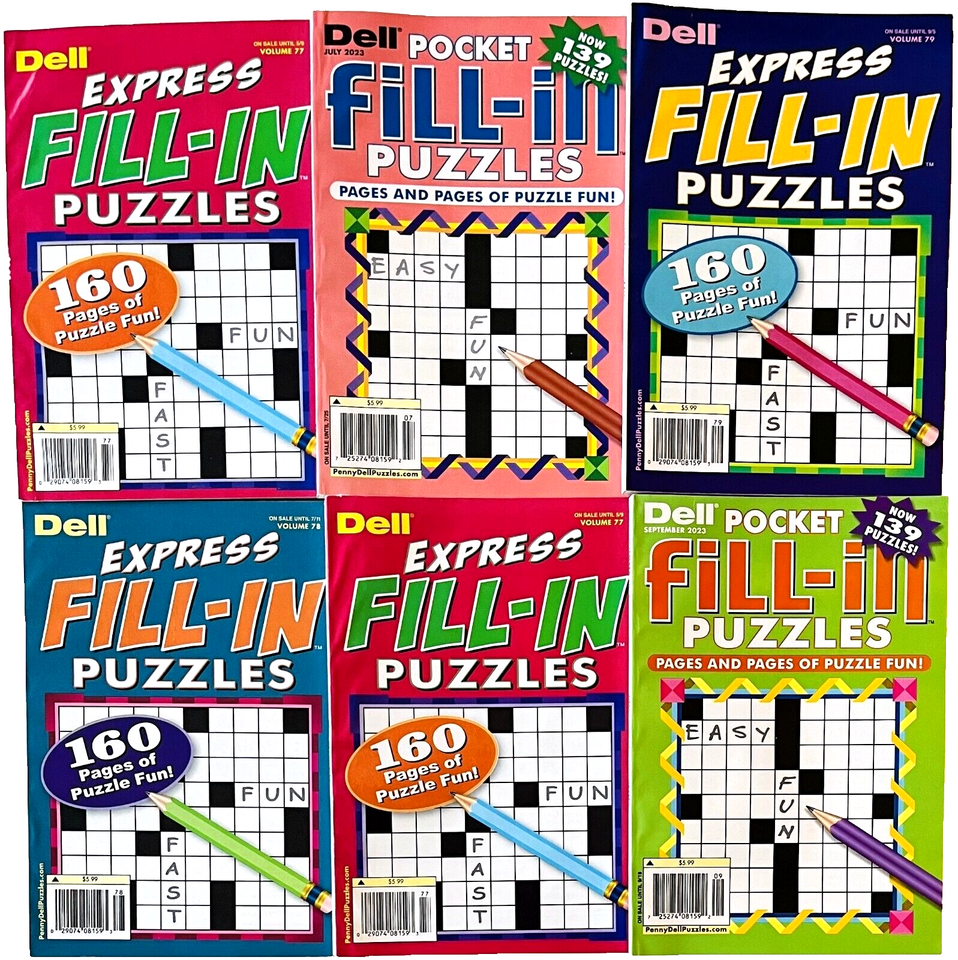 NEW Lot of 6 Penny Press Dell FILL IN Pocket Express Puzzle Books over ...